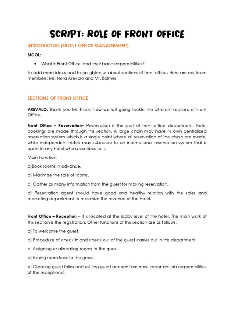 Introducton (Front Office Management) | PDF | Baggage