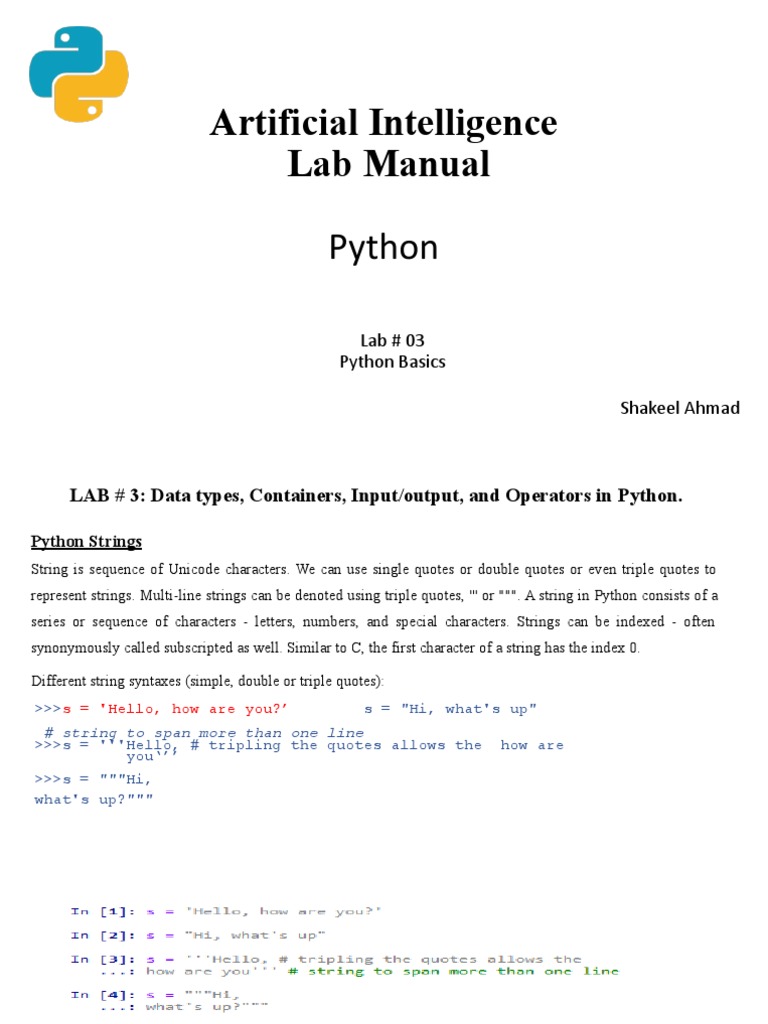 Artificial Intelligence Lab Manual: Python | PDF | String (Computer ...