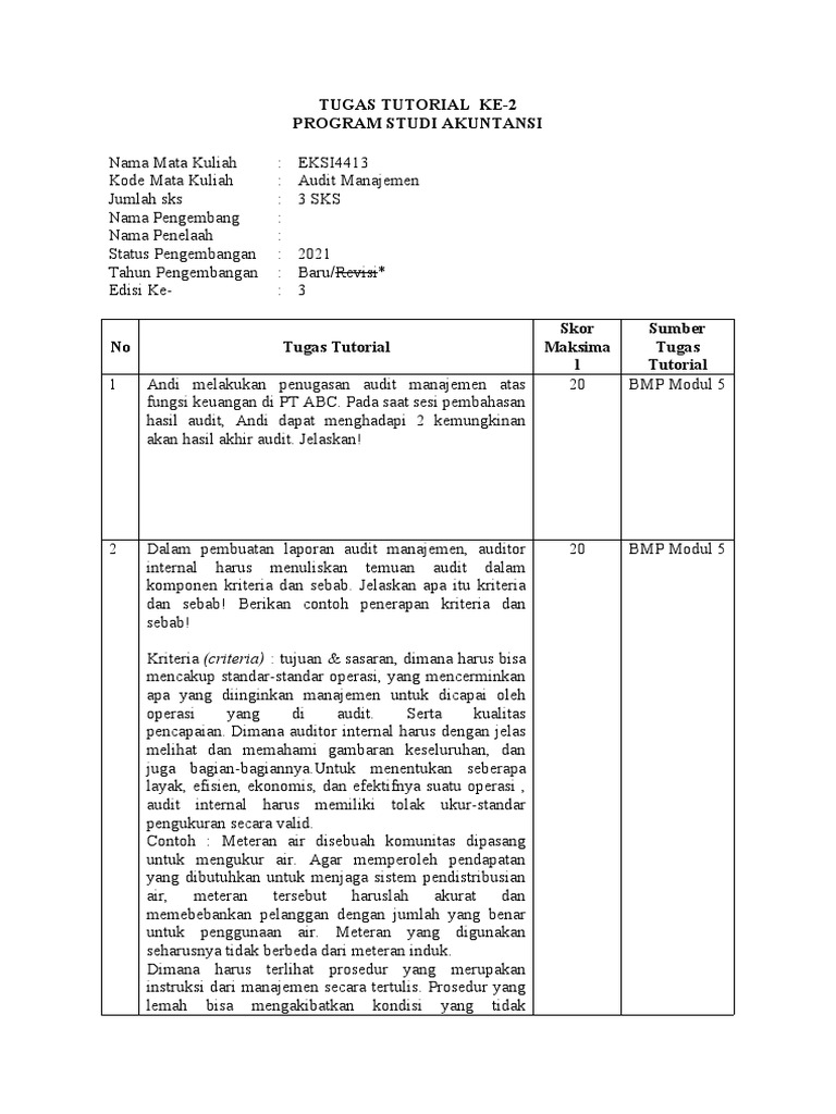 Tugas Tutorial Audit Manajemen 2021 | PDF | Karier & Perkembangan | Bisnis