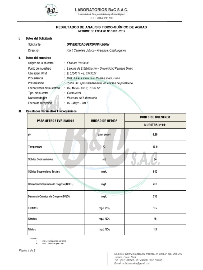 Análisis Físico Químico de Agua Residual | PDF | La contaminación del agua | Agua y el medio ...