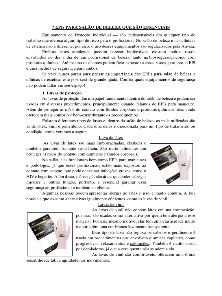 EPIs Essenciais para Salão de Beleza | PDF | Cabelo | Cloreto de ...