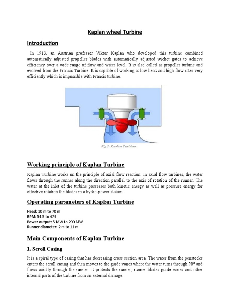 Kaplan Wheel Turbine: 1. Scroll Casing | PDF | Turbine | Turbomachinery