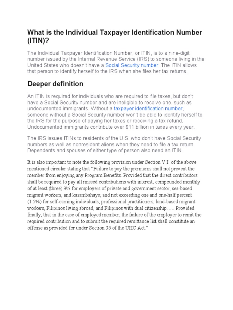 What Is The Individual Taxpayer Identification Number (ITIN) ? | PDF