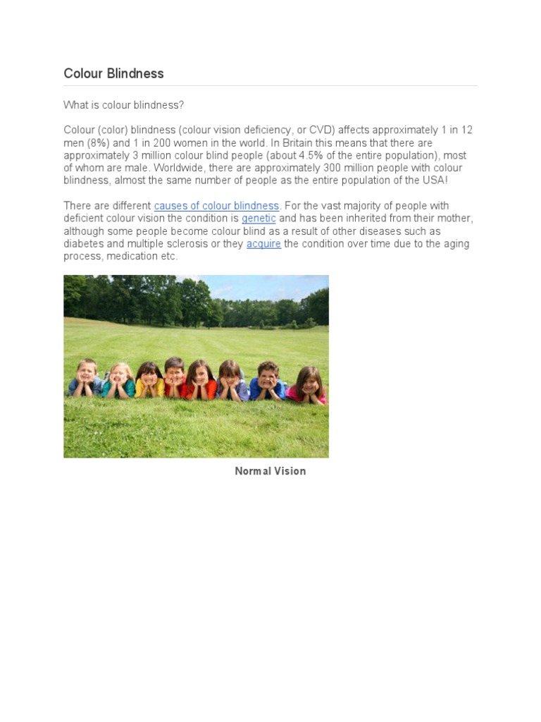 Causes of Colour Blindness Genetic Acquire | PDF