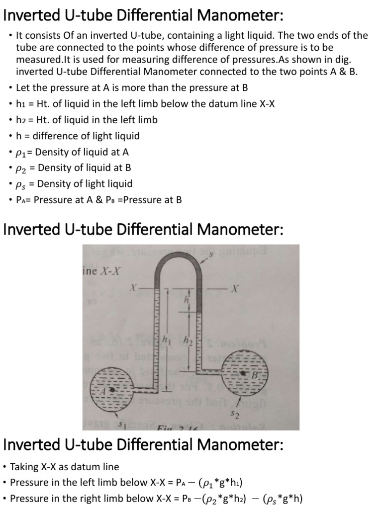 Inverted U-Tube Differential Manometer Guide | PDF