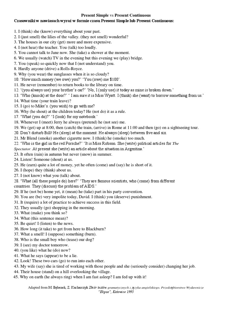 Distinguishing Between the Present Simple and Present Continuous Tenses ...