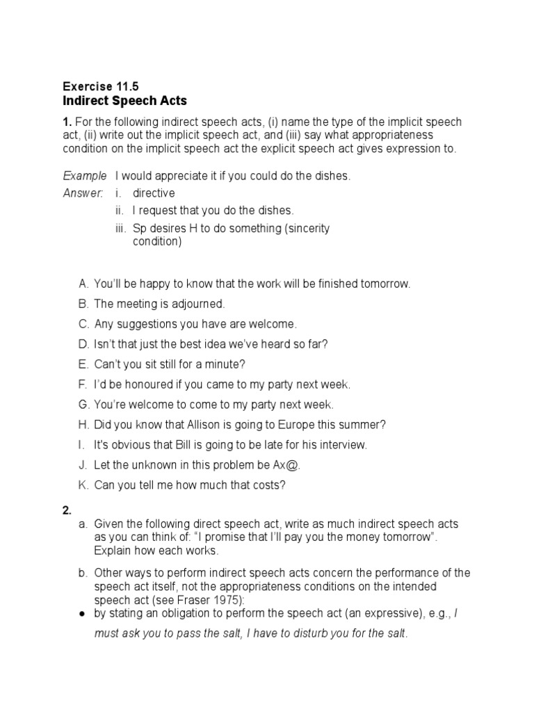 Indirect Speech Acts | PDF | Communication | Psychological Concepts