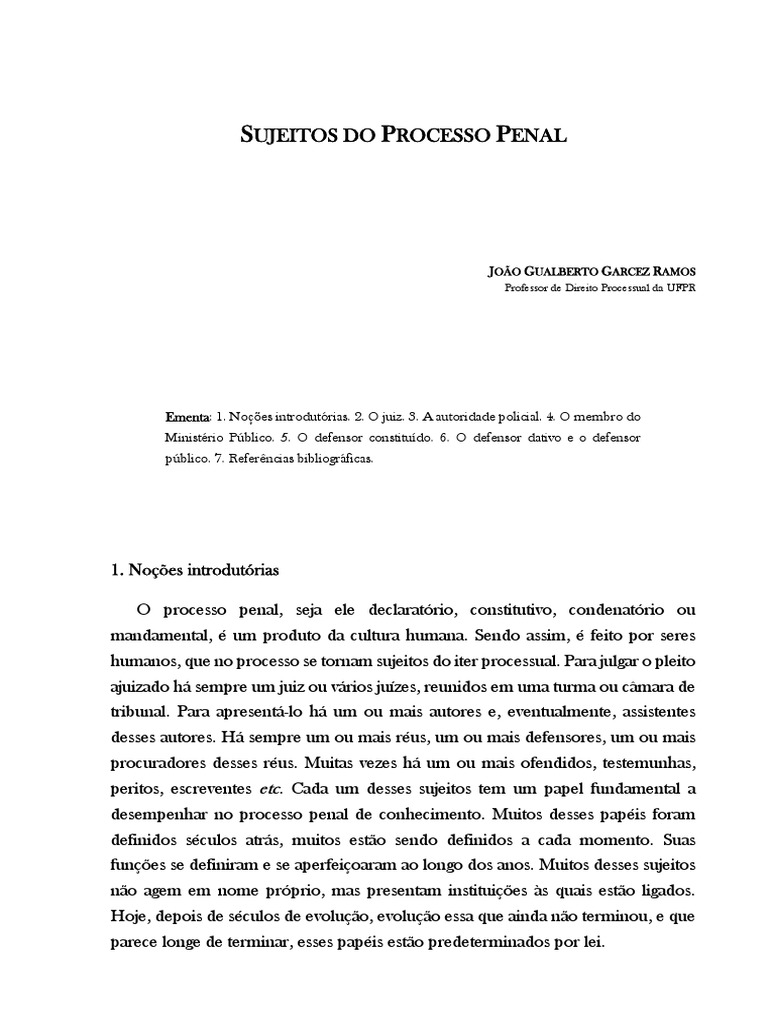 Sujeitos Do Processo Penal | PDF | Polícia | Procedimento criminal