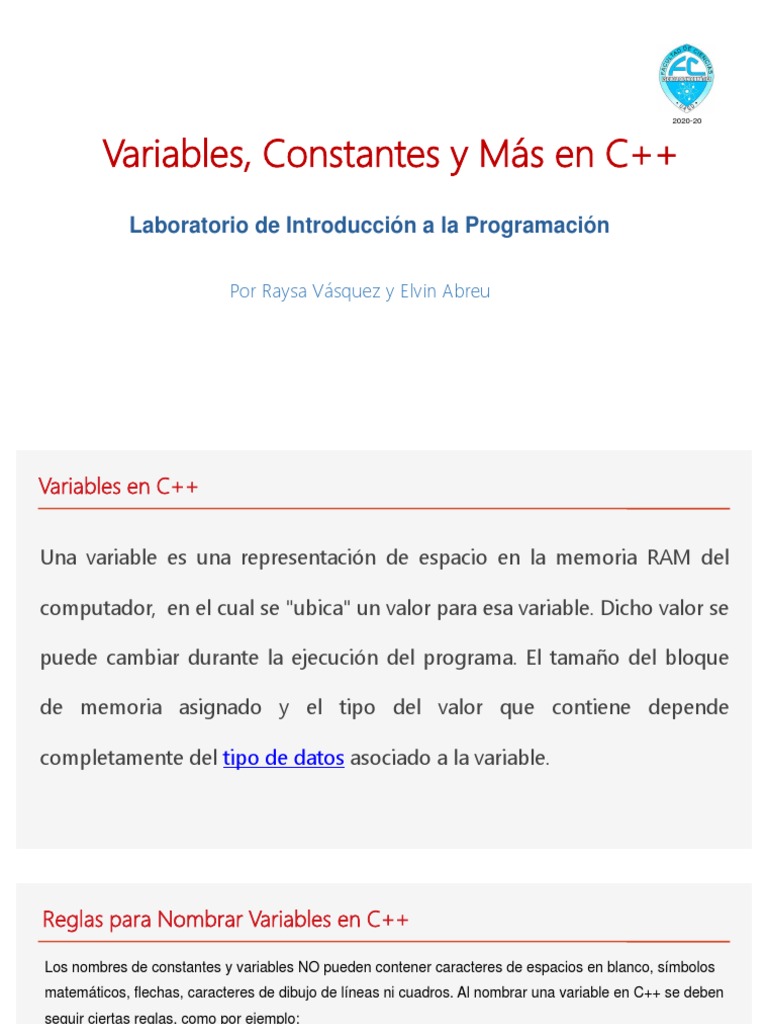 Variables - Constantes y Mas en CPP | PDF | C ++ | Variable (informática)