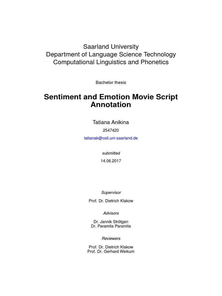 Sentiment and Emotion Movie Script Annotation | PDF | Statistical ...