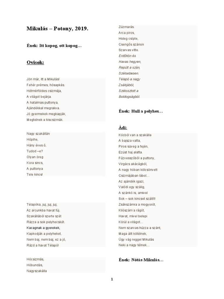 Mikulás Versek | PDF