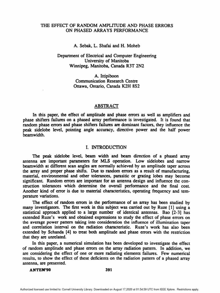 The Effect of Random Amplitude and Phase Errors On Phased Arrays Performance | PDF | Phase ...