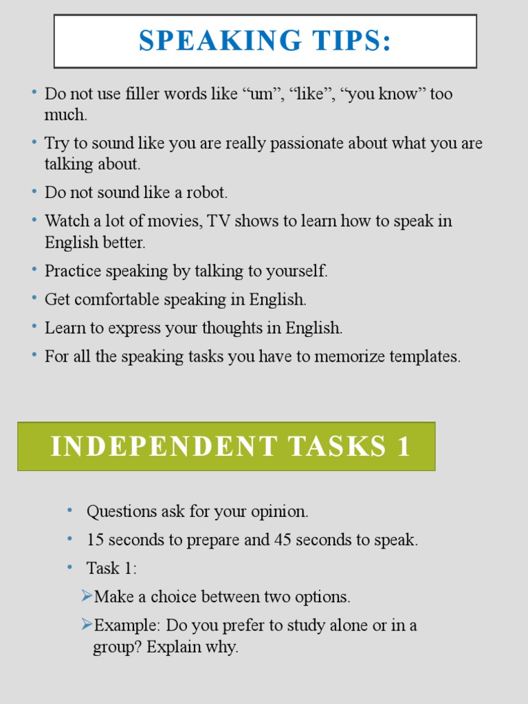 4.1 TOEFL Speaking Tasks | PDF | Reason | Learning
