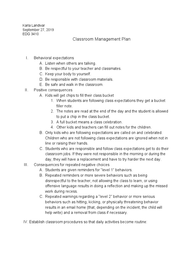 A Comprehensive Classroom Management Plan Outlining Specific Procedures ... A Comprehensive Classroom Management Plan Outlining Specific Procedures ...