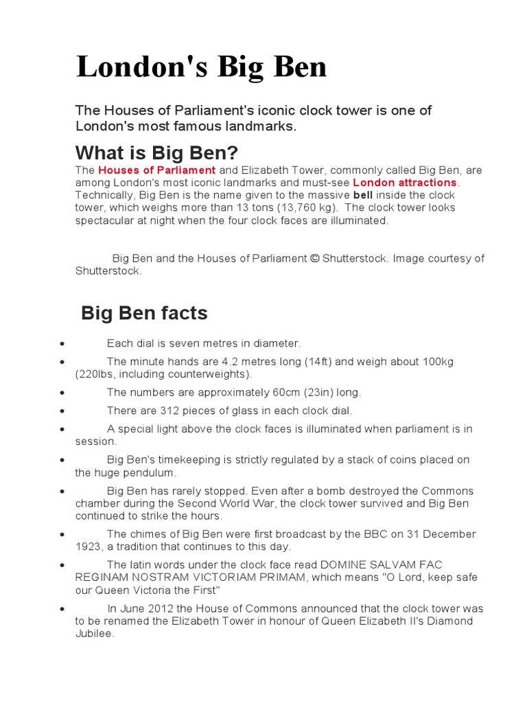 London's Big Ben | PDF | Palace Of Westminster