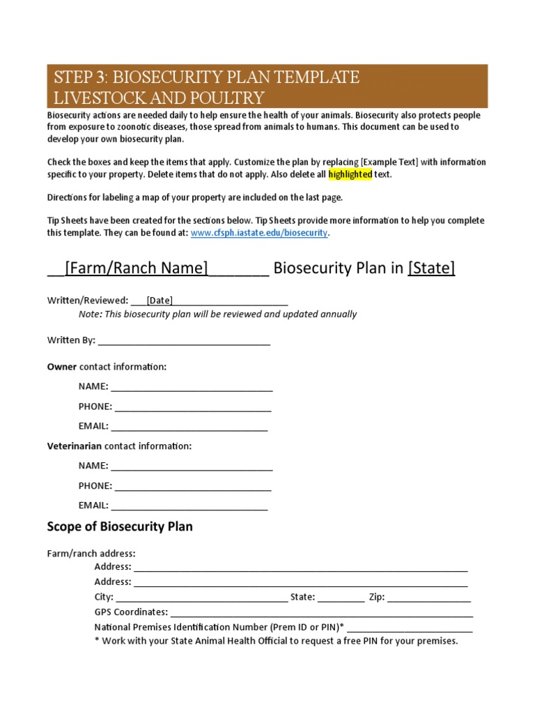 Step 3: Biosecurity Plan Template Livestock and Poultry | PDF | Manure ...