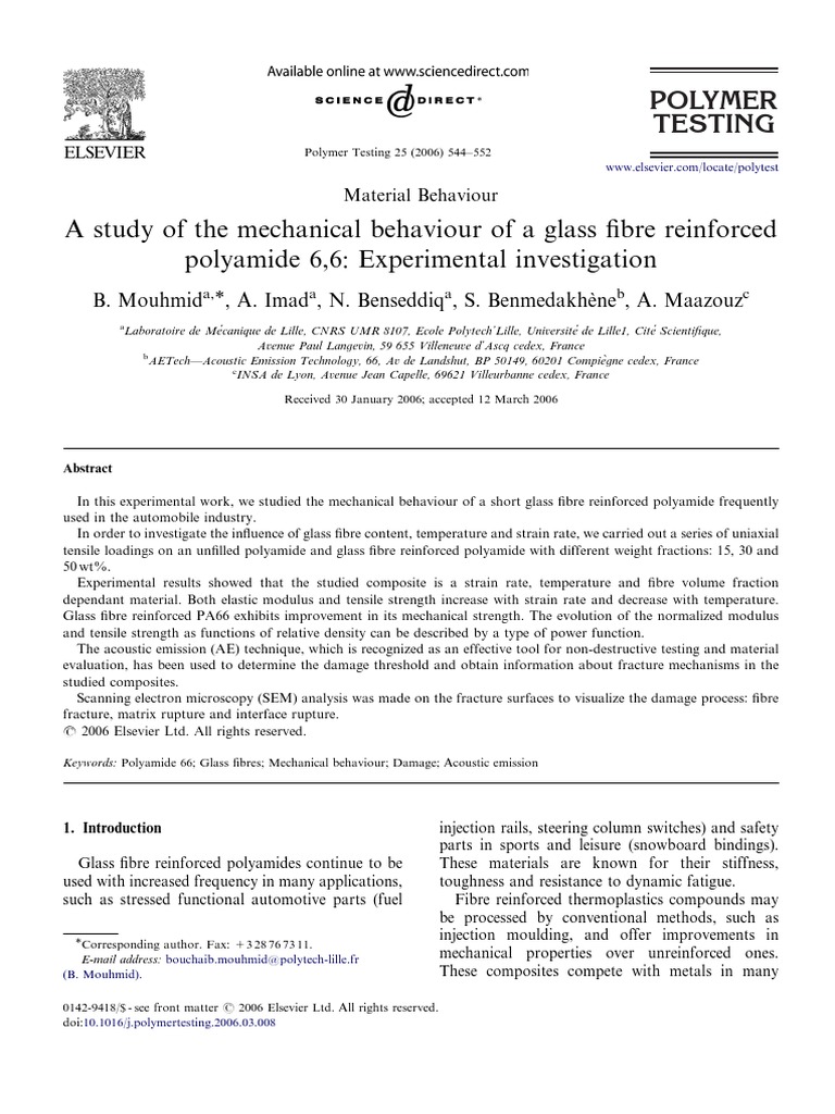 A Study of The Mechanical Behaviour of A Glass Fibre Reinforced Polyamide 6,6: Experimental ...