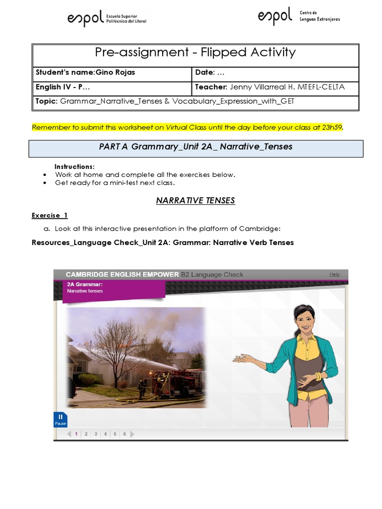 Pre-Assignment - Flipped Activity: PART A Grammary - Unit 2A ...