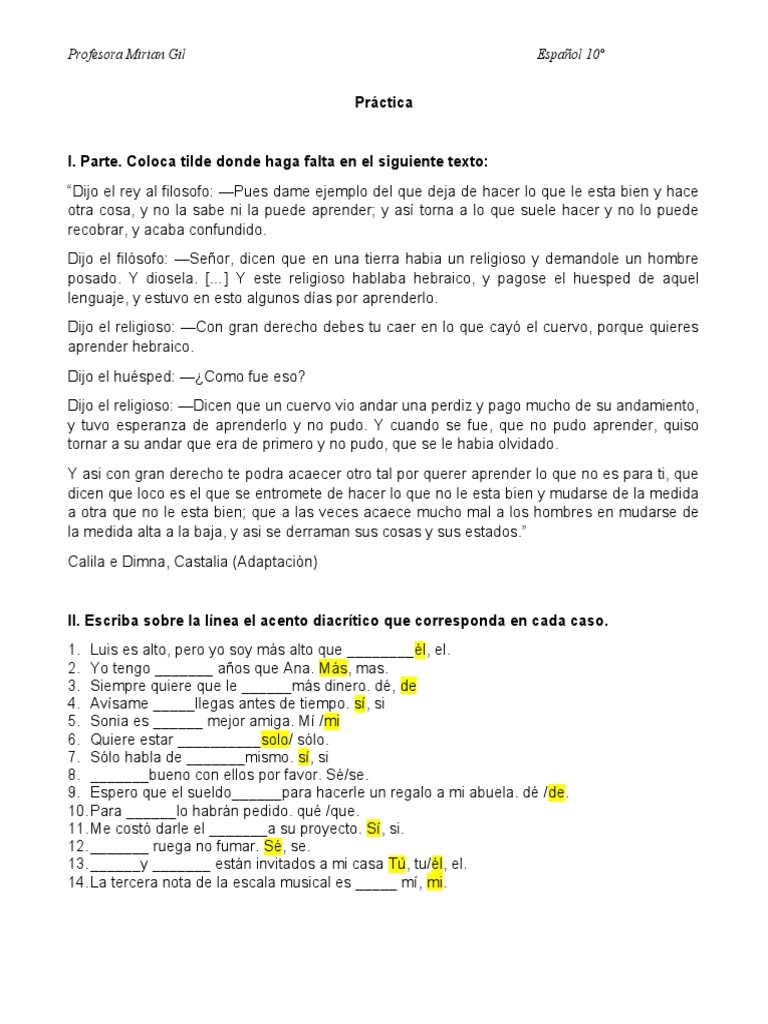 Practica Del Acento | PDF