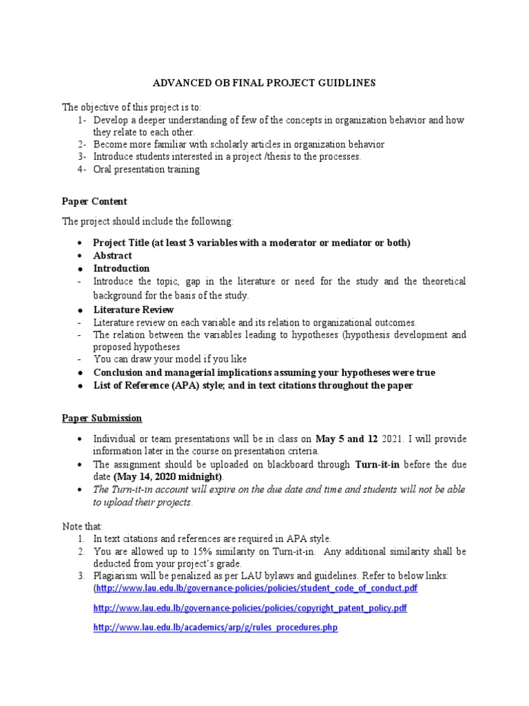 Advanced OB FINAL PROJECT GUIDLINES | PDF