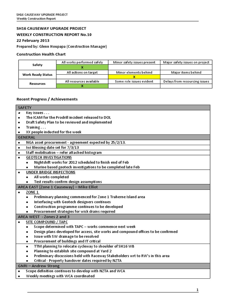 Weekly Construction Progress Report Template | PDF