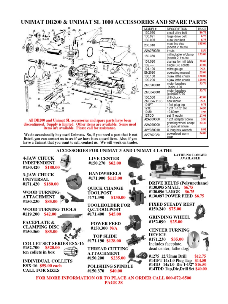 Unimat Lathe Accessories and Parts | PDF | Industrial Processes ...