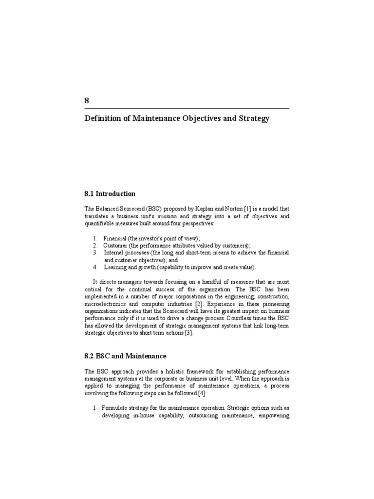 BSC Maintenance Objectives | PDF | Performance Indicator | Evaluation