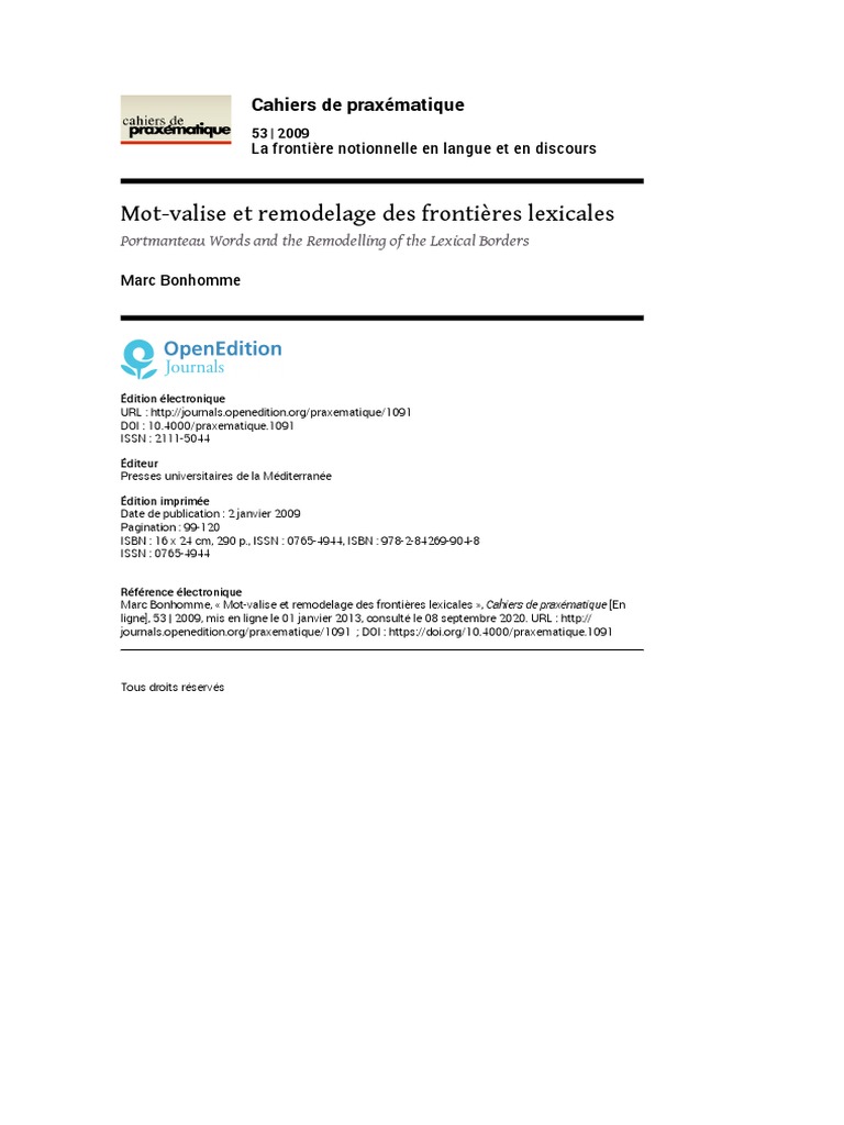Mot-Valise Et Remodelage Des Frontières Lexicales | PDF | Lexique ...