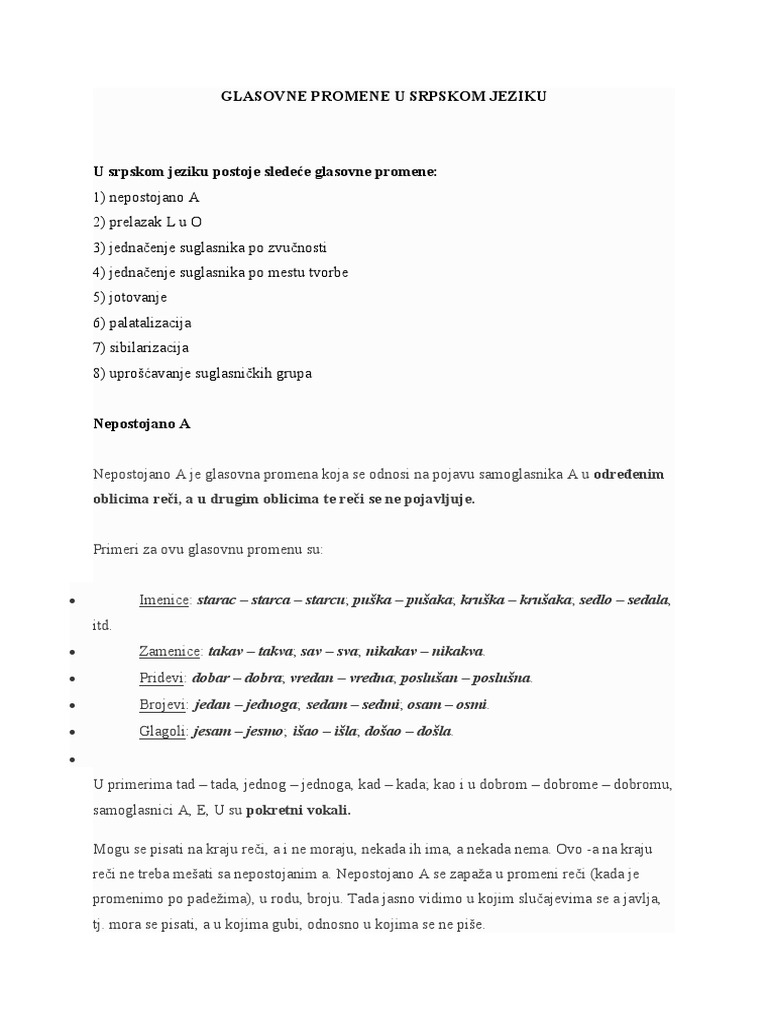 Glasovne Promene U Srpskom Jeziku | PDF