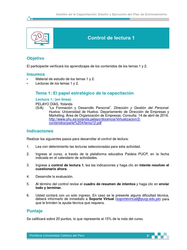 Control de Lectura: Capacitación Universitaria | PDF