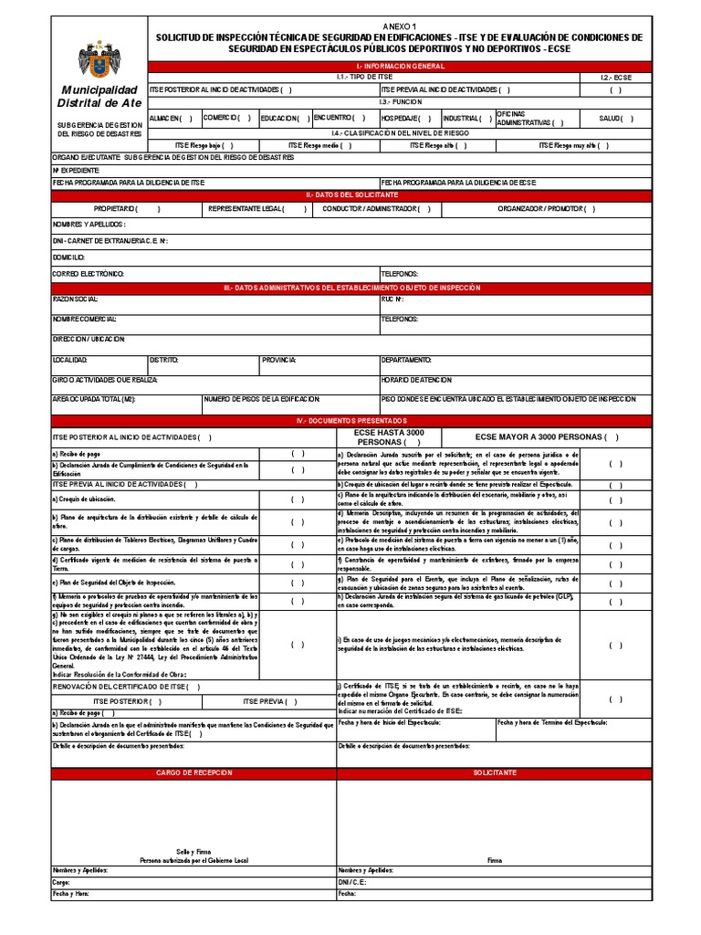 Anexo 1 - Formato de Solicitud ITSE ECSE | PDF