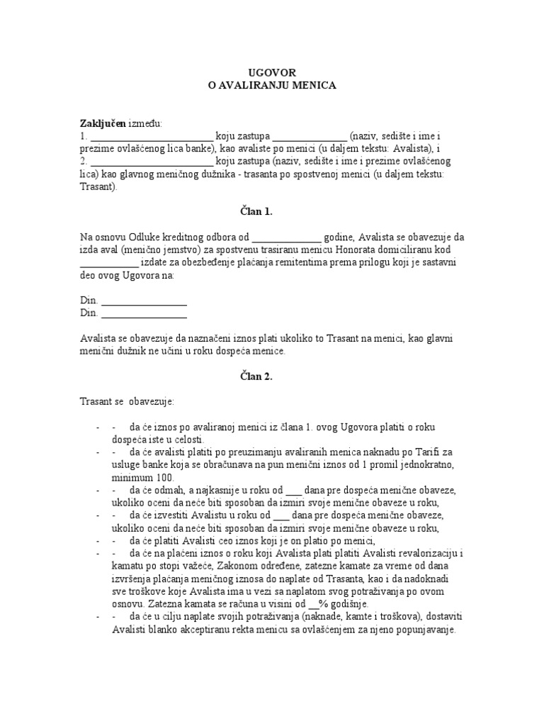 Ugovor o Avaliranju Menica | PDF