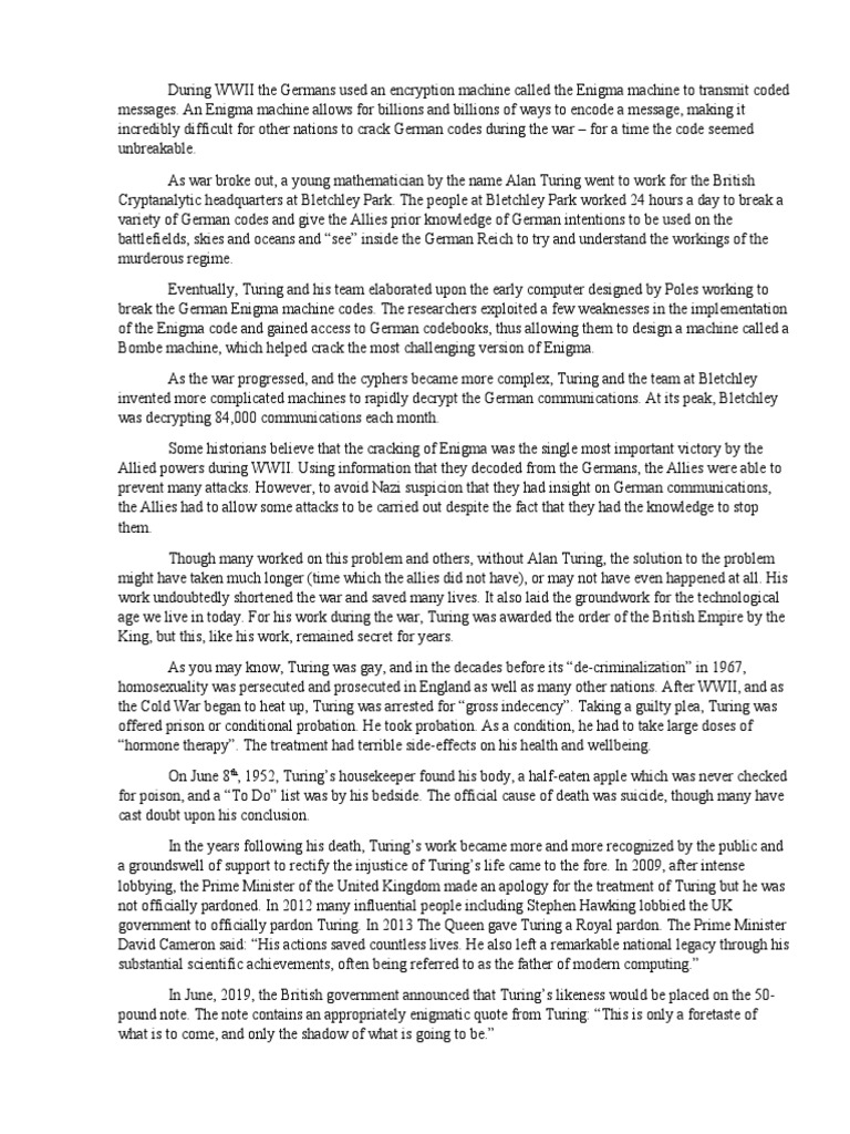 Enigma - Turing | PDF | Alan Turing | Encryption