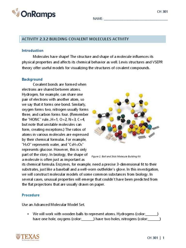 Building Covalent Molecules Activity | PDF | Chemical Polarity | Molecules