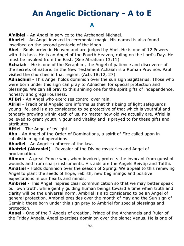 An Angelic Dictionary - A To E | PDF | Angel | Satan