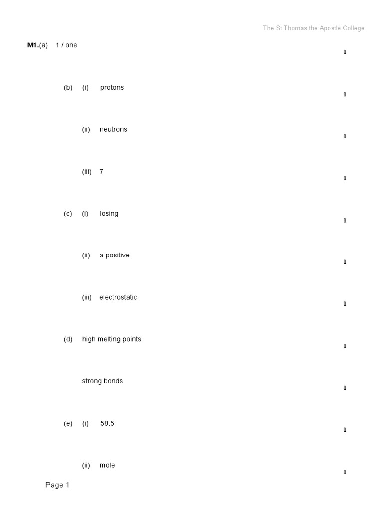 c3 Structure and Bonding Markscheme | PDF | Chemical Bond | Metals