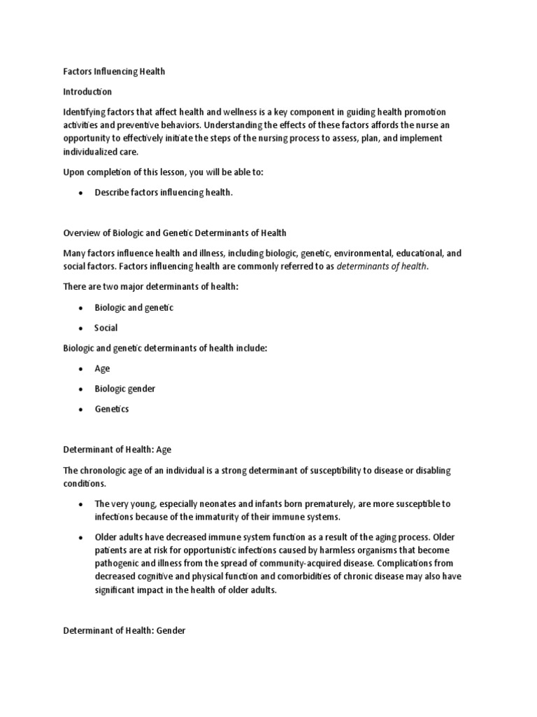 Factors Influencing Health | PDF | Health Equity | Poverty