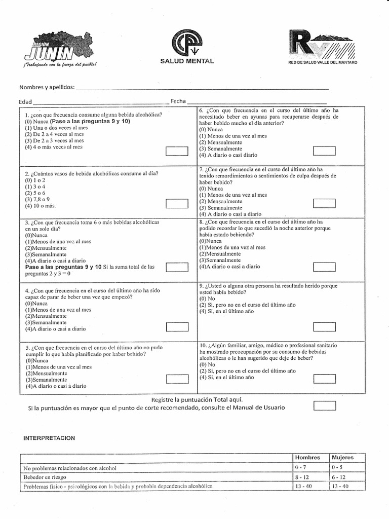 Cuestionario de Alcoholismo | PDF