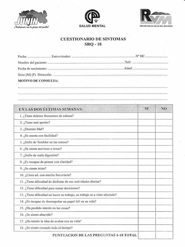 Cuestionario de Síntomas-SRQ - 18 | PDF