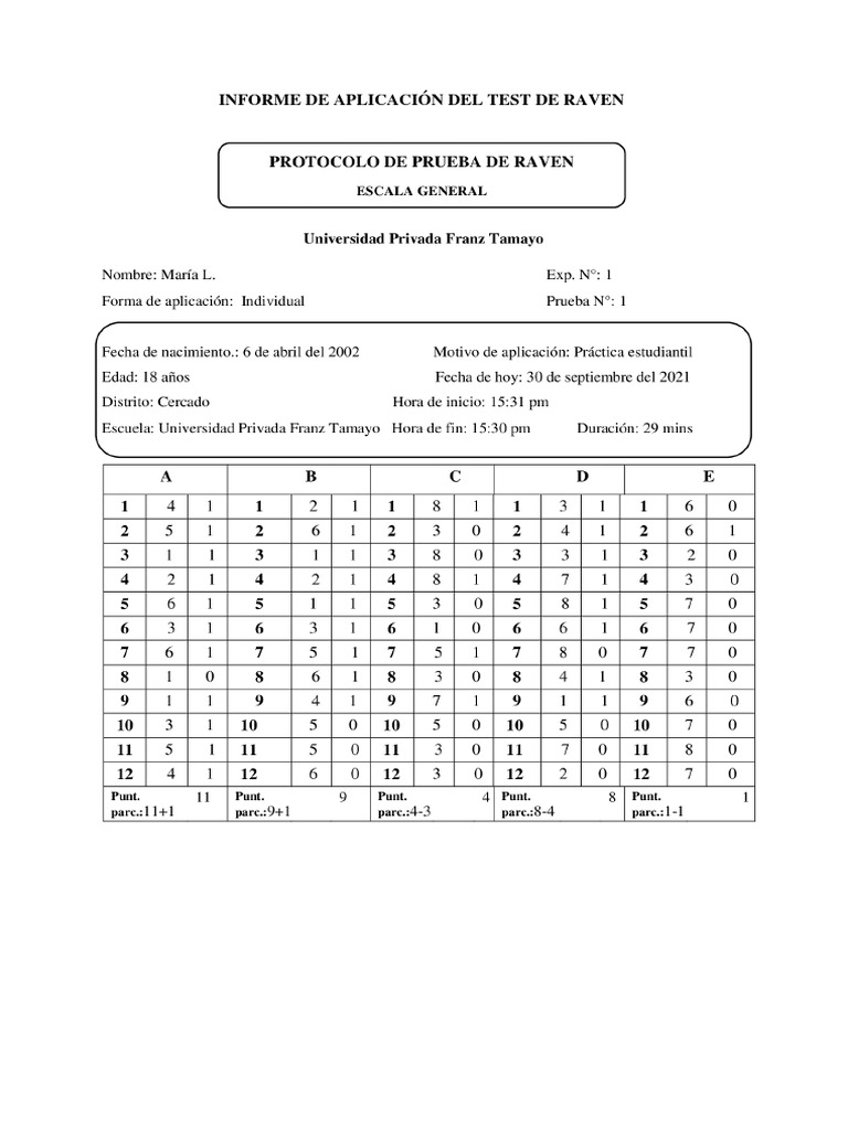 Informe Test de Raven: Resultados y Análisis | PDF | Inteligencia ...