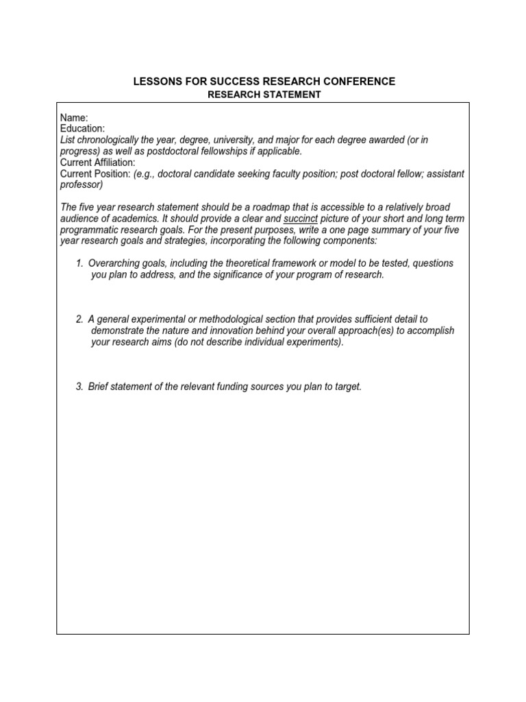 Postdoc Research Statement Guidelines | PDF