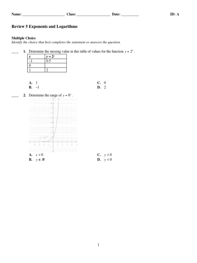 Test 5 Exponents and Logarithms Review | PDF | Logarithm | Interest