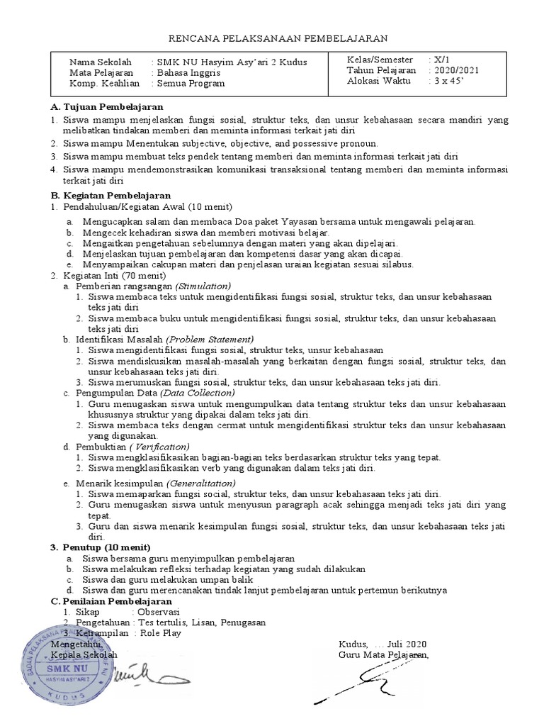 RPP MERDEKA Chap 1 Andrea | PDF | Karier & Perkembangan | Seni & Disiplin Bahasa