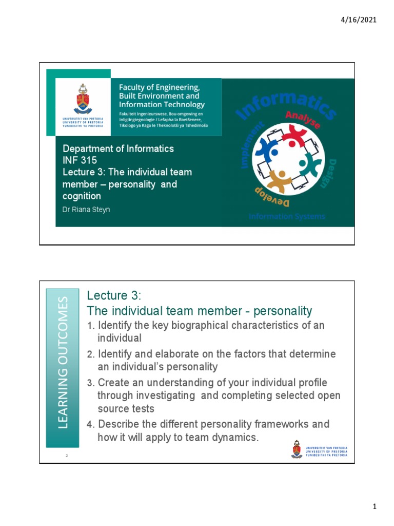 The Individual Team Member - Personality | PDF | Extraversion And Introversion | Intelligence