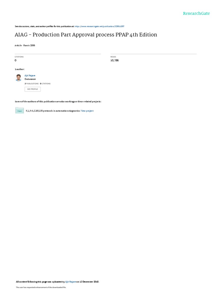 AIAG - Production Part Approval Process PPAP 4th Edition: March 2006 ...