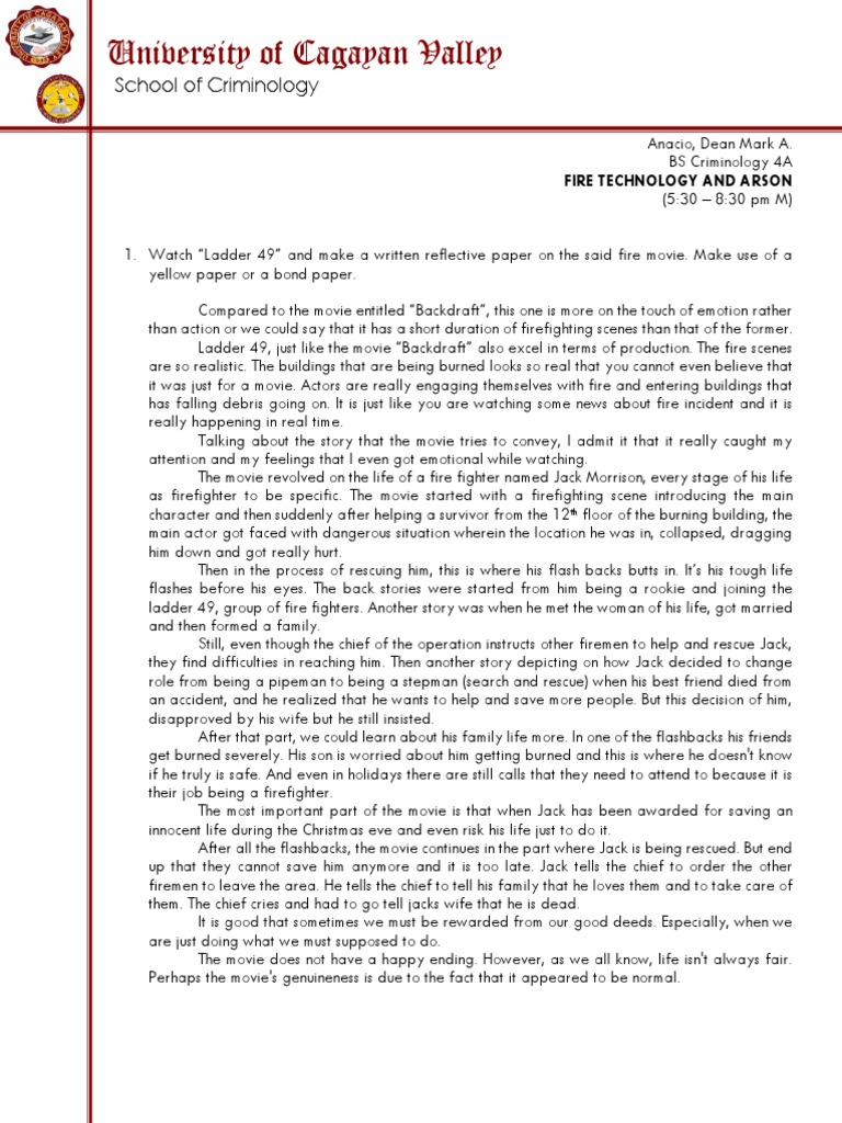 LADDER 49 Movie Reflection Paper | PDF