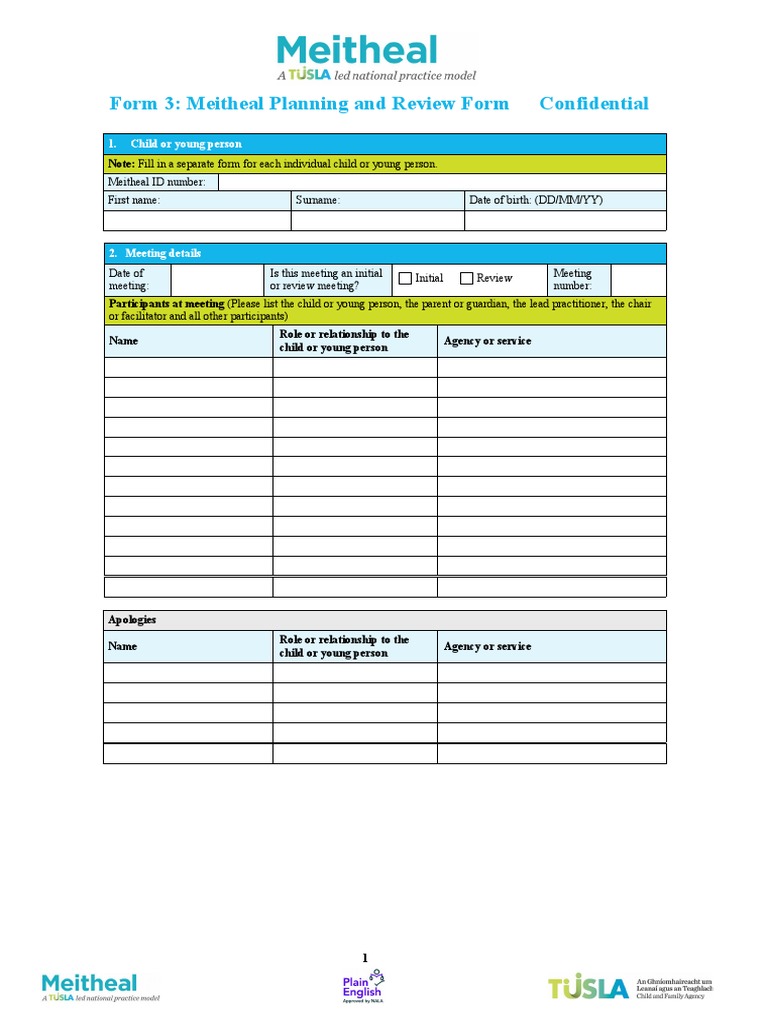Form 3: Meitheal Planning and Review Form Confidential: 1. Child or ...