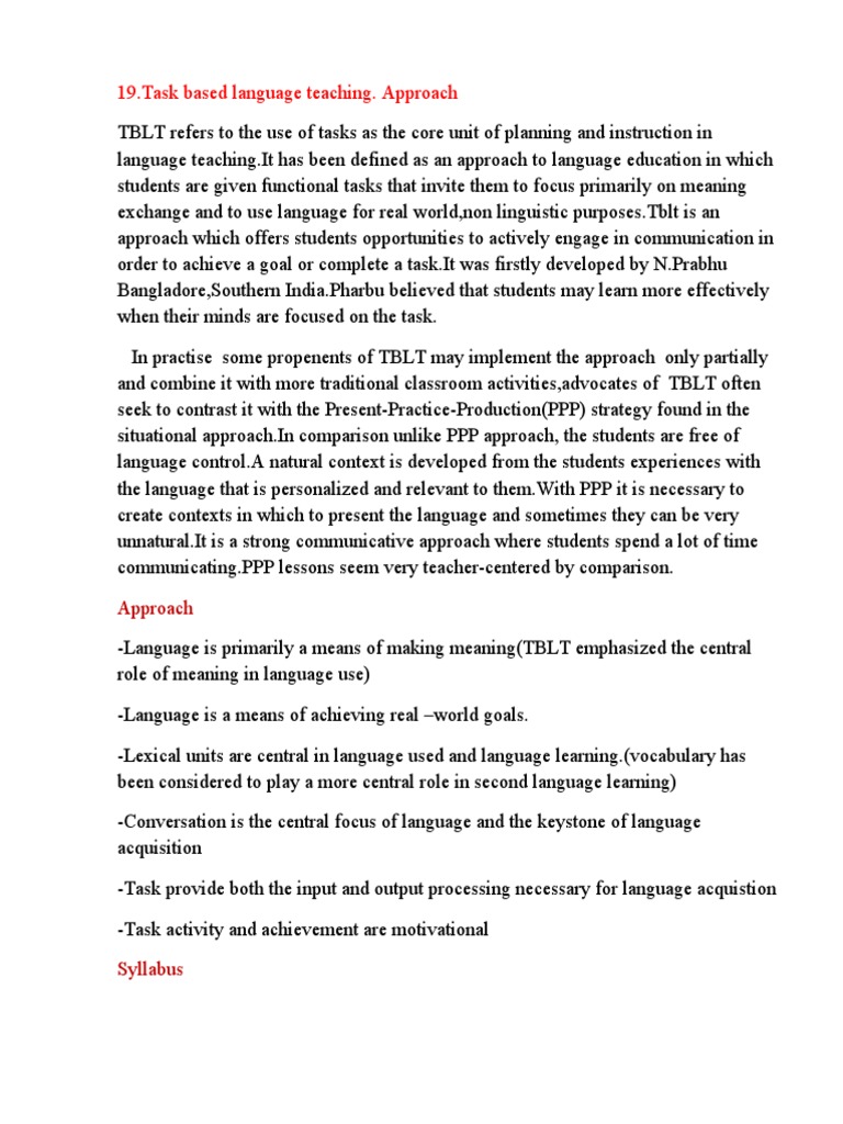 19.task Based Language Teaching. Approach | PDF | Teaching | Applied ...