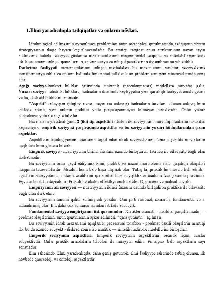 1.elmi Yaradıcılıqda Tədqiqatlar VƏ Onların Növləri. | PDF