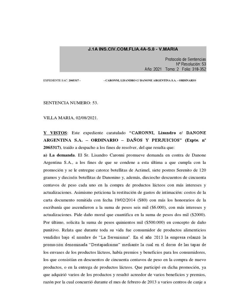 Caronni C/ Danone S.A | PDF | Protección al Consumidor | Los consumidores